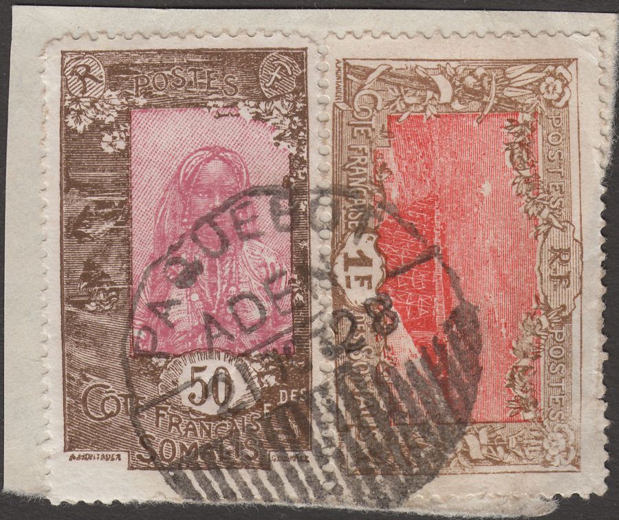 French Somali Coast used Aden 1928 1f, 50c Used with Aden Paquebot ...