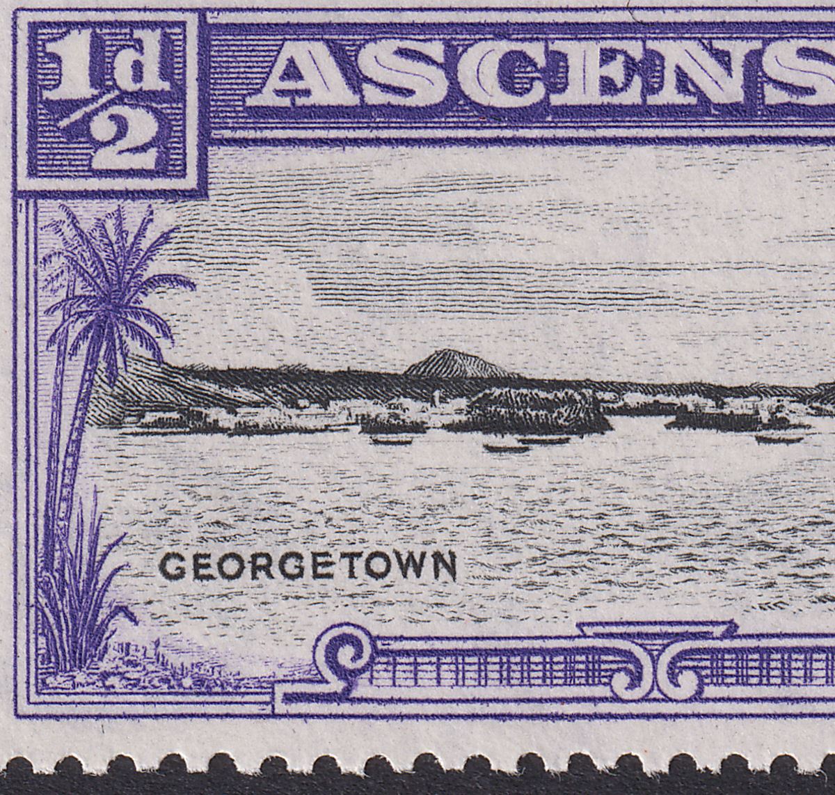 Ascension 1944 KGVI ½d p13 with Long Centre Bar to E Variety Mint ...