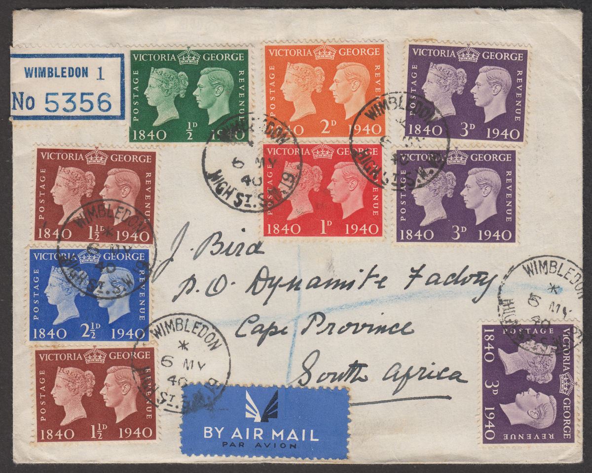 KGVI 1940 Centenary Adhesive Stamps Regd First Day Cover to Dynamite ...