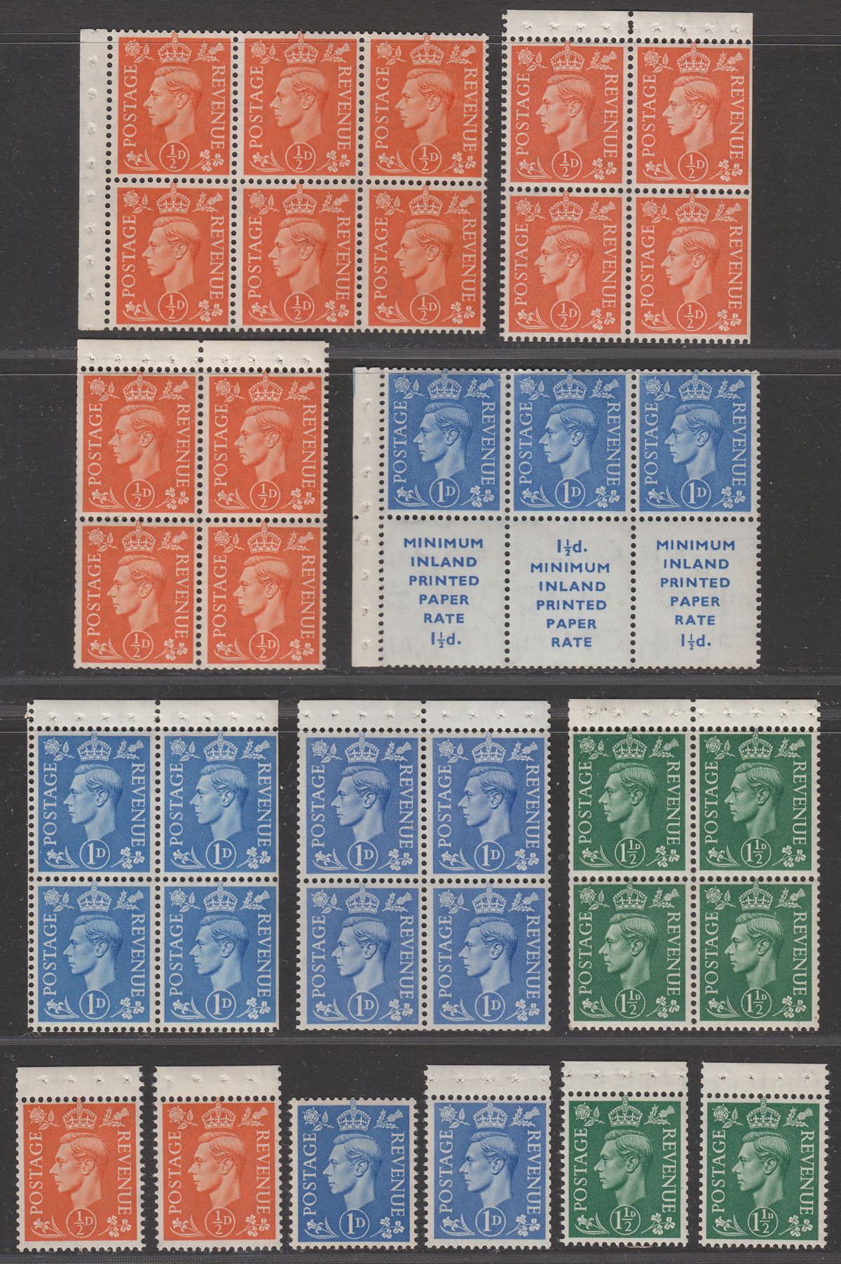 King George VI 1950-52 Set to 1½d Booklet Pane Selection Mint - British ...