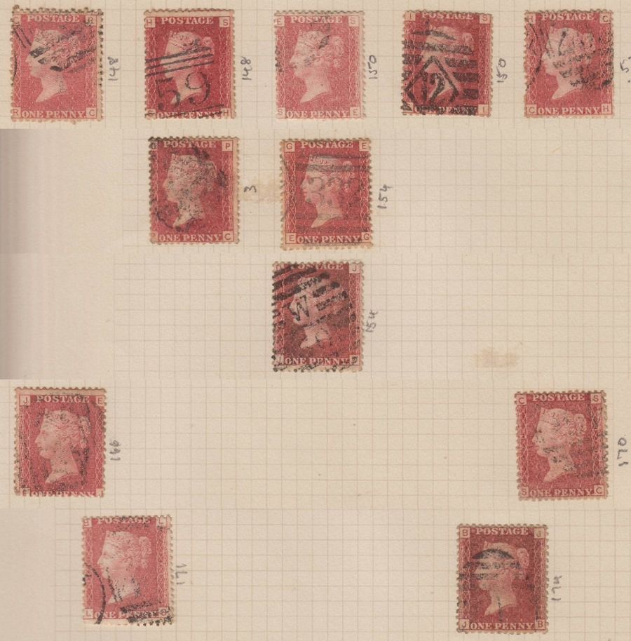 Queen Victoria 1d Penny Red Plates Used Collection - over 60 - British ...