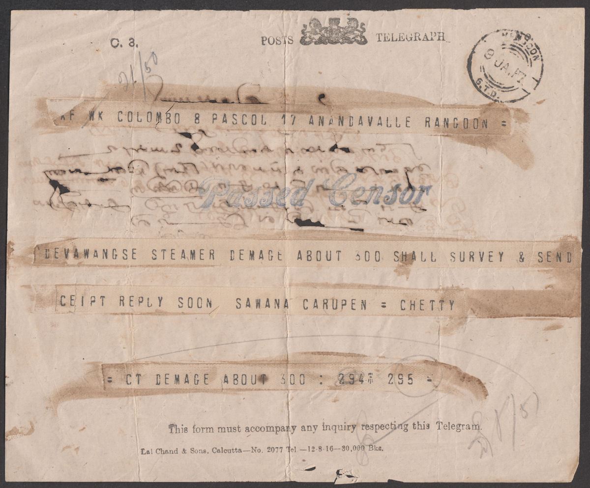 Burma 1927 Telegraph Document Used with Rangoon GTD Datestamp - British ...