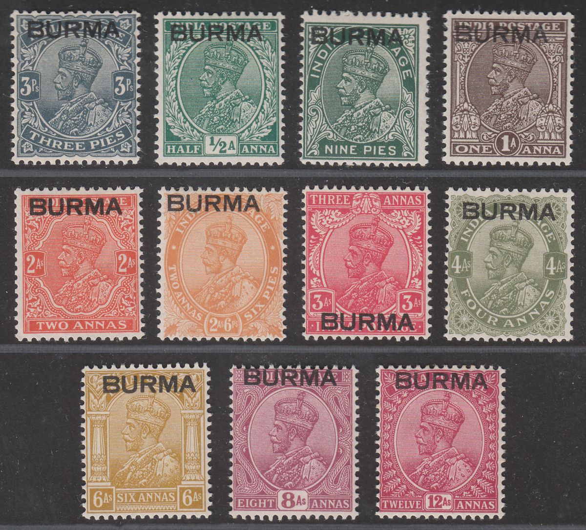 Burma 1937 King George V Overprint Part Set to 12a Mint - British ...
