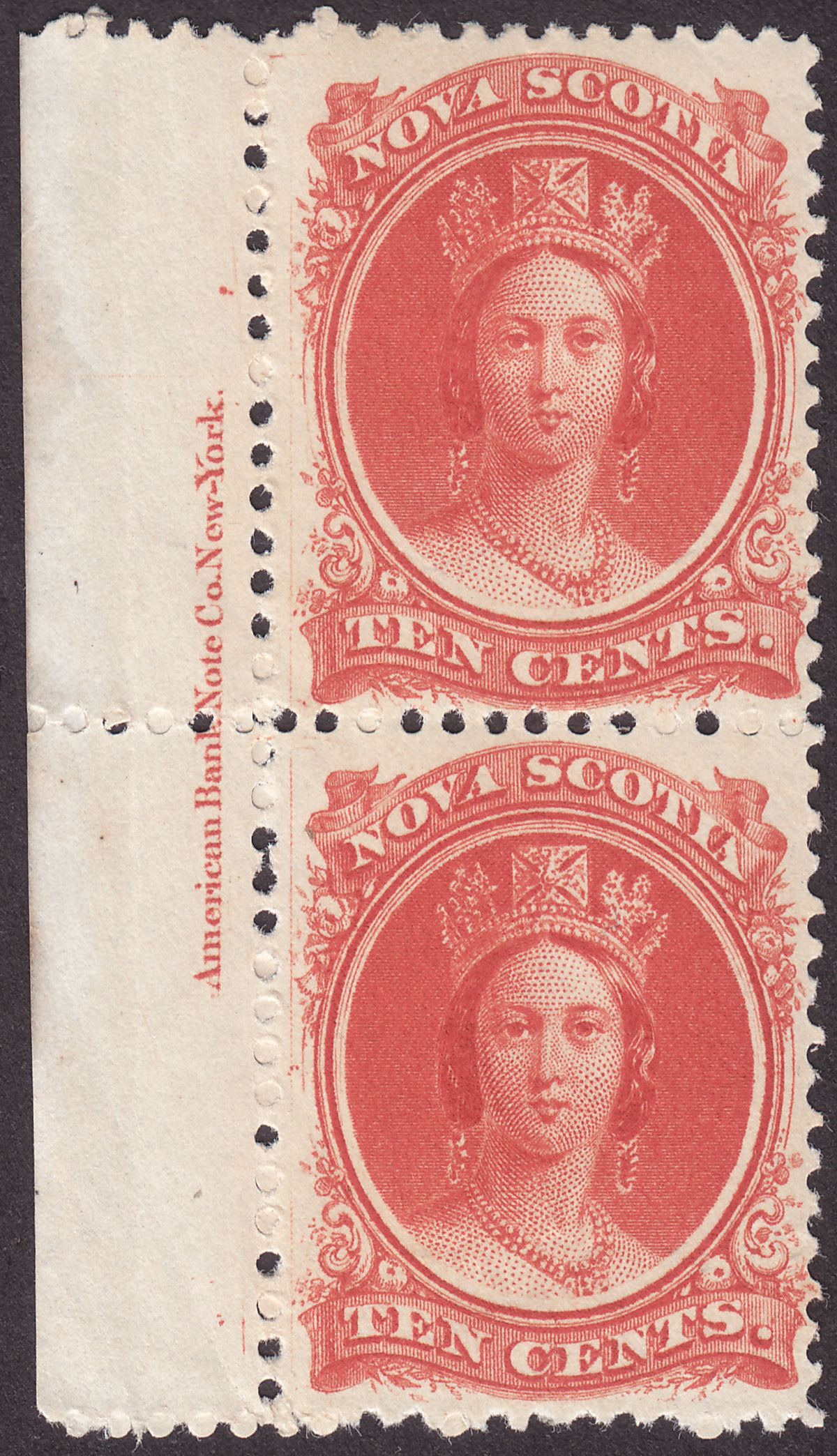 Nova Scotia 1860 Queen Victoria 10c Vermilion Imprint Pair Mint SG28 ...