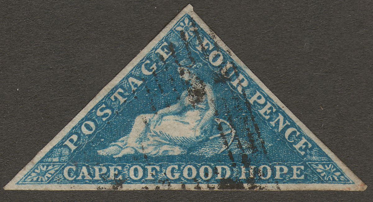 Cape of Good Hope 1855 QV Triangle 4d Blue Used SG6a cat £90 with three ...