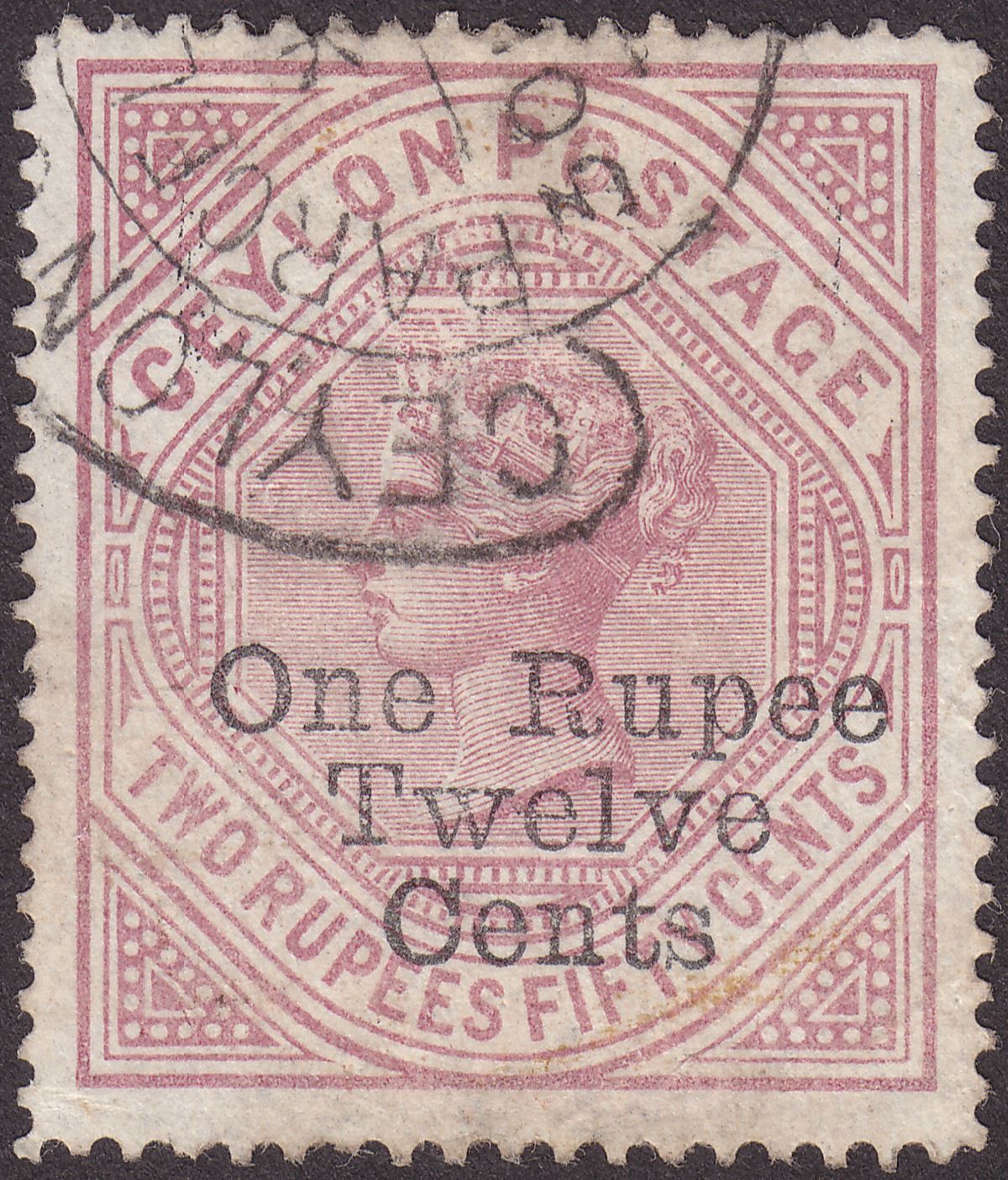 Ceylon 1885 Queen Victoria 1r12 Surcharge on 2r50 Dull Rose Used SG176 ...
