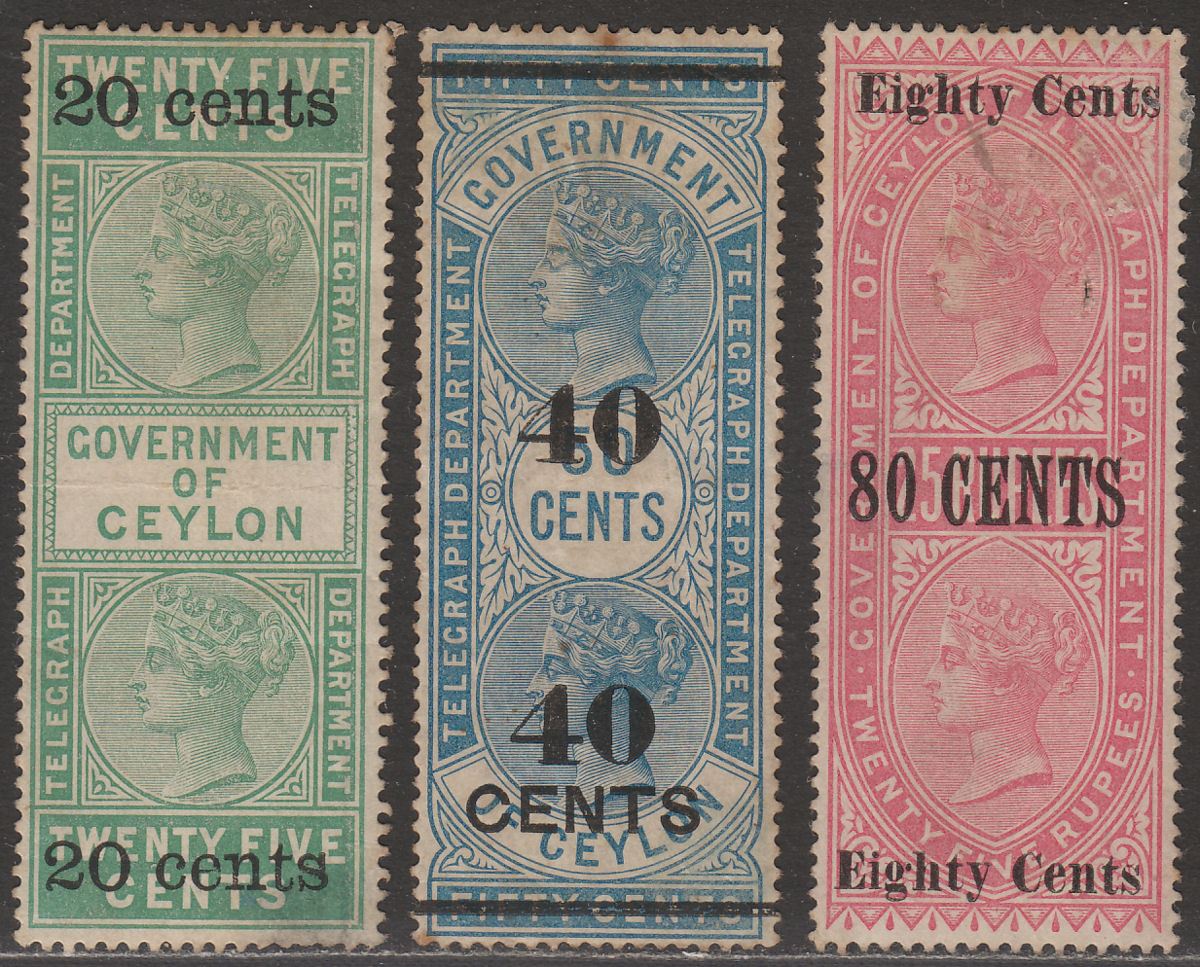 Ceylon 1886-87 Queen Victoria Telegraph Surcharge Selection Unused with ...