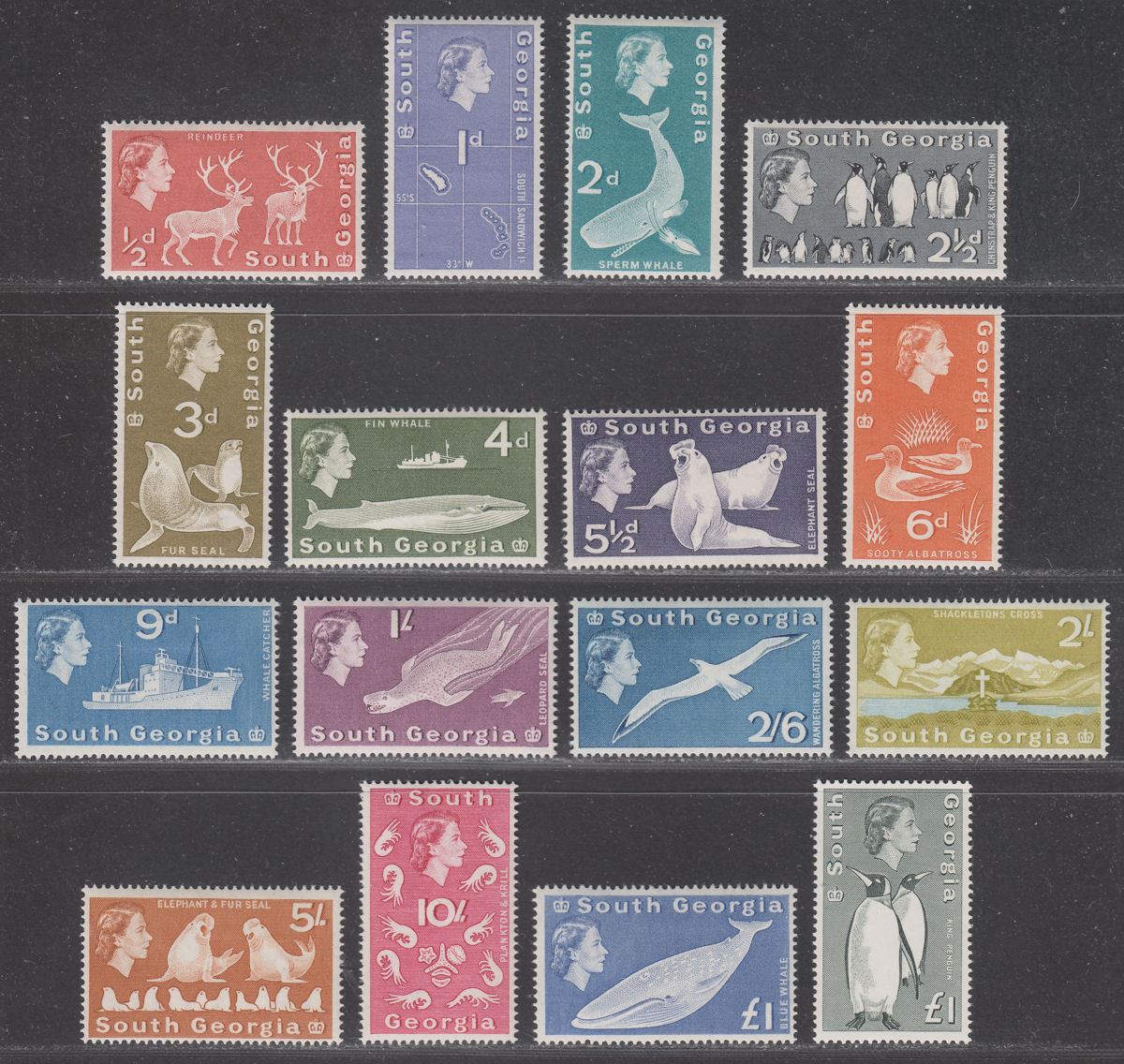 South Georgia 1963-69 Queen Elizabeth II Mint Set SG1-16 cat £200 ...