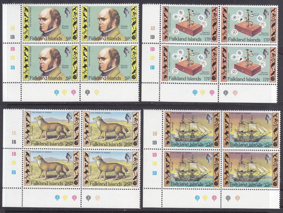 Falkland Islands 1982 Anniv Charles Darwin Voyage Plate Block Set Mint ...