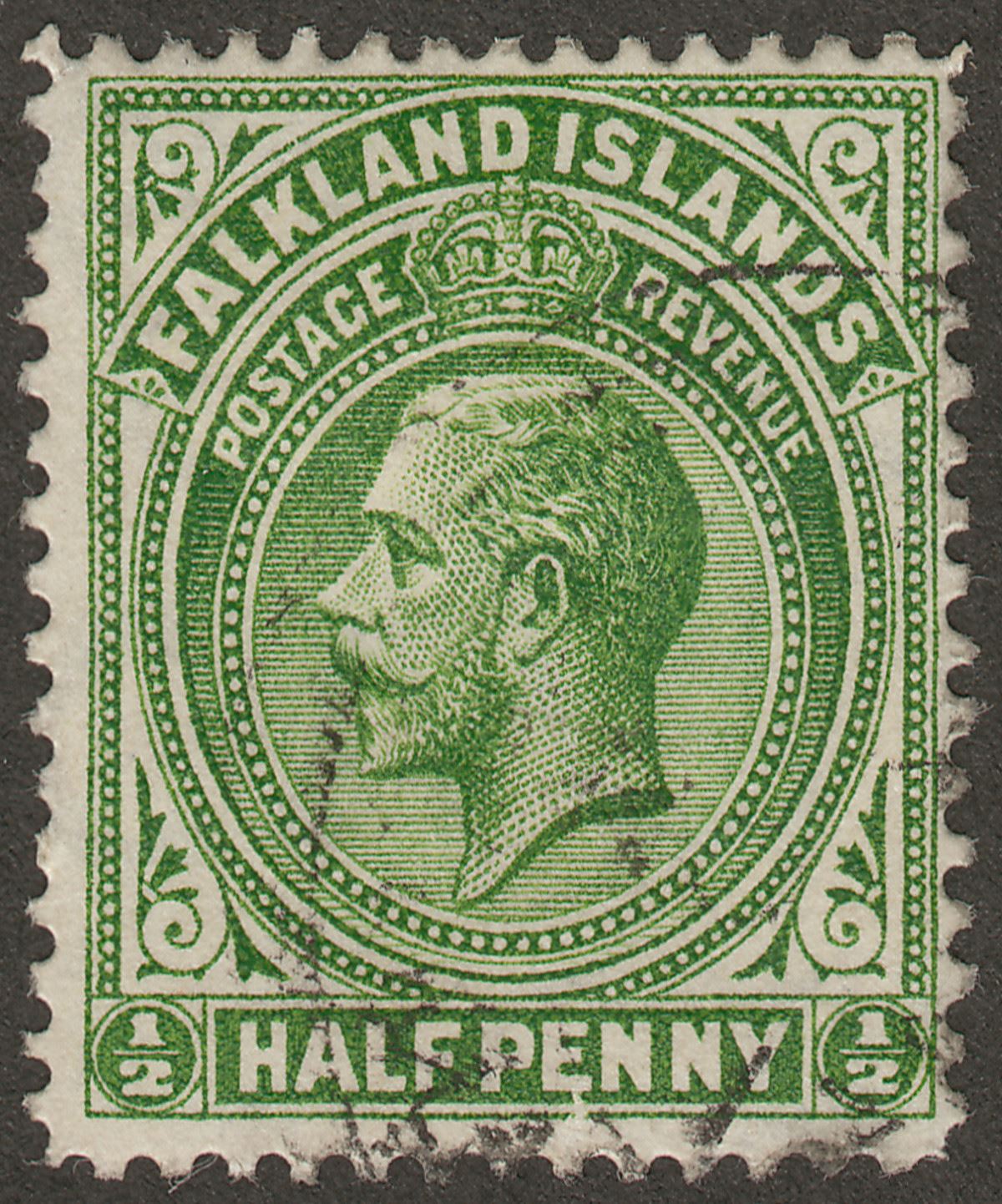 Falkland Islands 1914 KGV ½d Deep Yellow-Green Line Perf Used SG60a ...