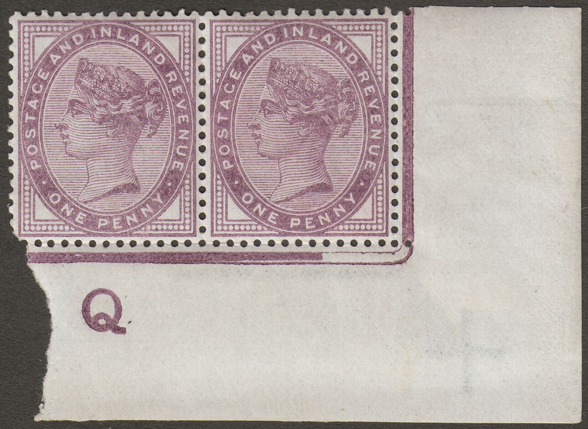 Queen Victoria 1881 1d Lilac 16 Dots Control Q Marginal Pair Mint SG172 ...