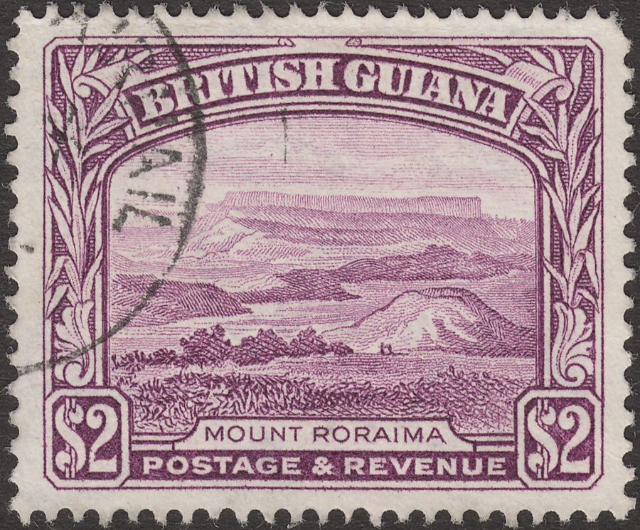 British Guiana 1950 KGVI Mount Roraima $2 Purple p14x13 Used SG318a cat ... British Guiana 1950 KGVI Mount Roraima $2 Purple p14x13 Used SG318a cat ...