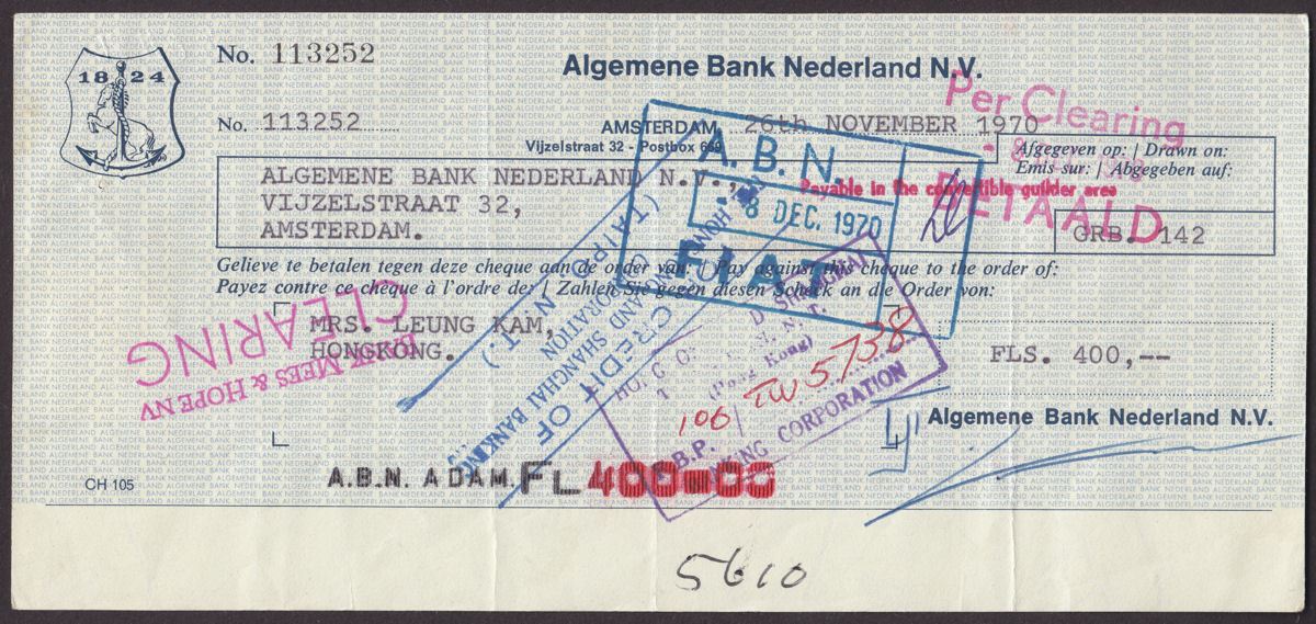 Hong Kong 1970 QEII Revenue Bill of Exchange 25c Used on Netherlands ...