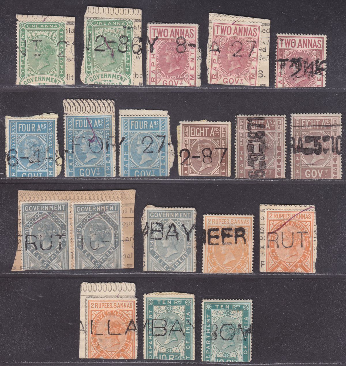 India 1869 78 Qv Telegraph Selection To 10r Used Halves British Commonwealth Stamps