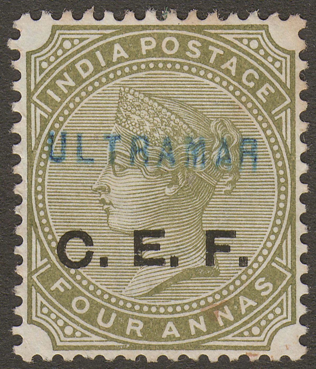 India 1900 QV CEF Overprint 4a with ULTRAMAR Specimen from Portugese ...