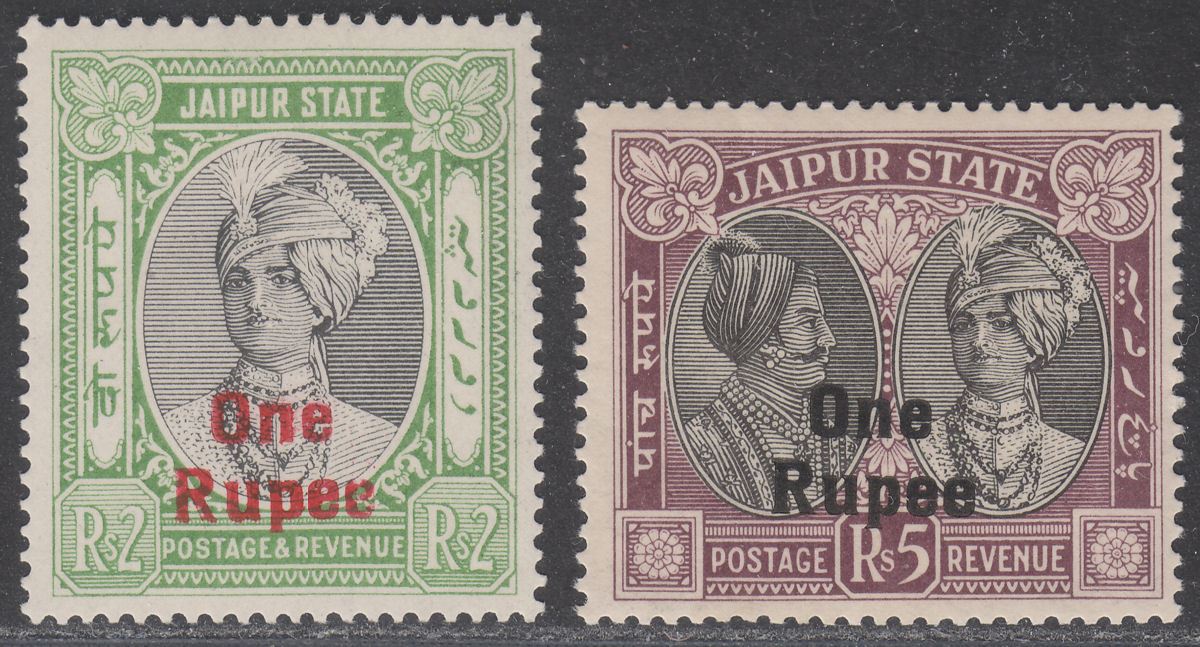 Indian States Jaipur 1936 1r on 2r / 1r on 5r Surcharge Mint SG68-69 ...