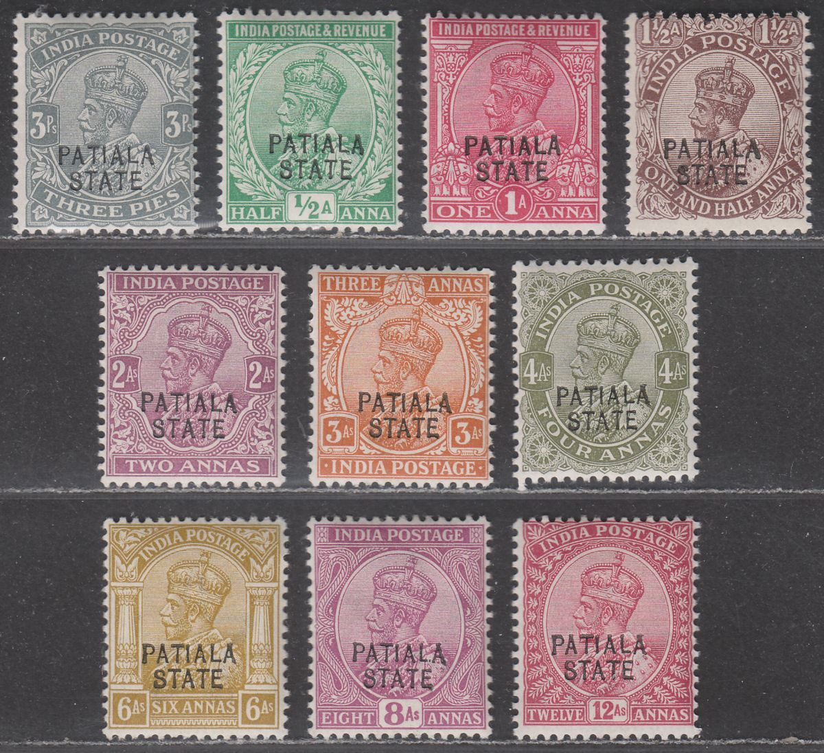 Indian States Patiala 1912 King George V Overprint Set to 12a Mint ...