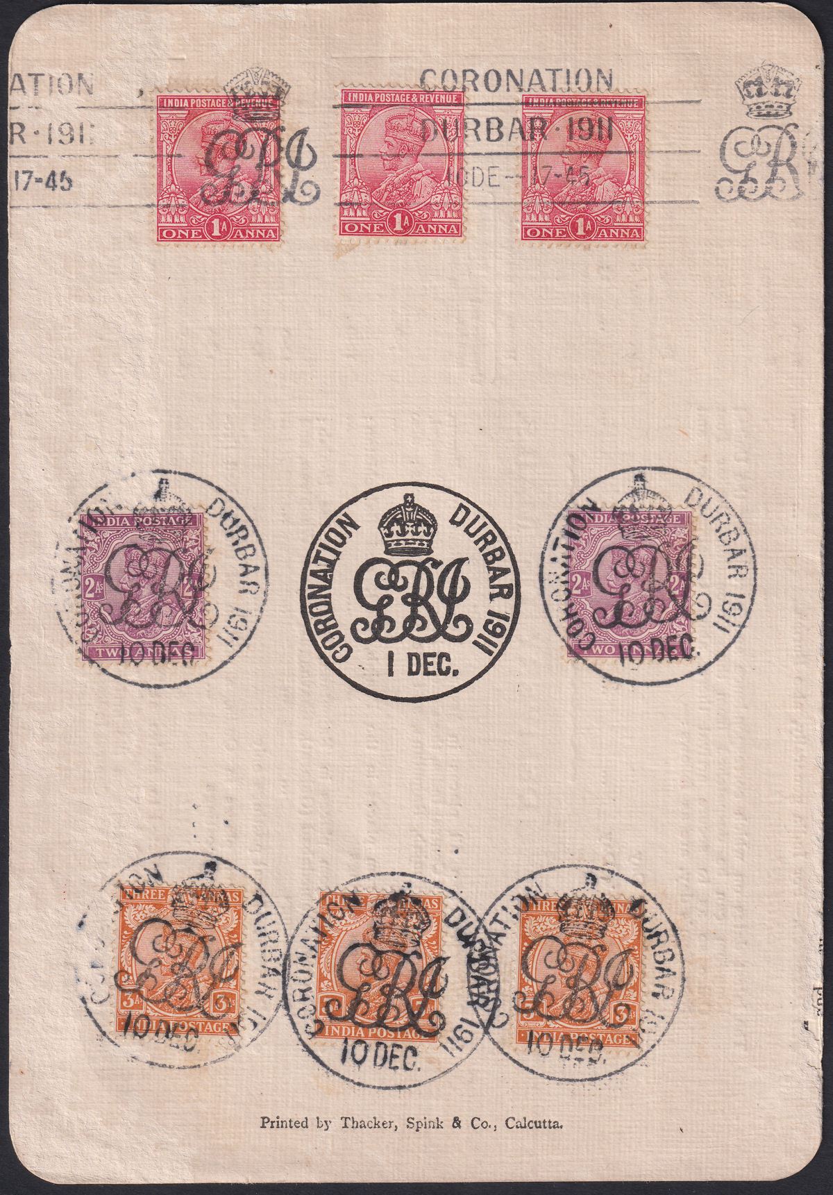 India 1911 KGV Coronation Durbar 1a 2a 3a CDS + Machine Postmark PO ...
