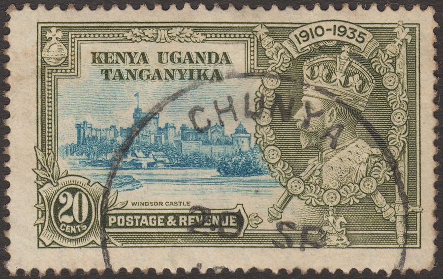 Kenya Uganda Tanganyika 1935 KGV Silver Jubilee 20c w CHUNYA Skeleton ...