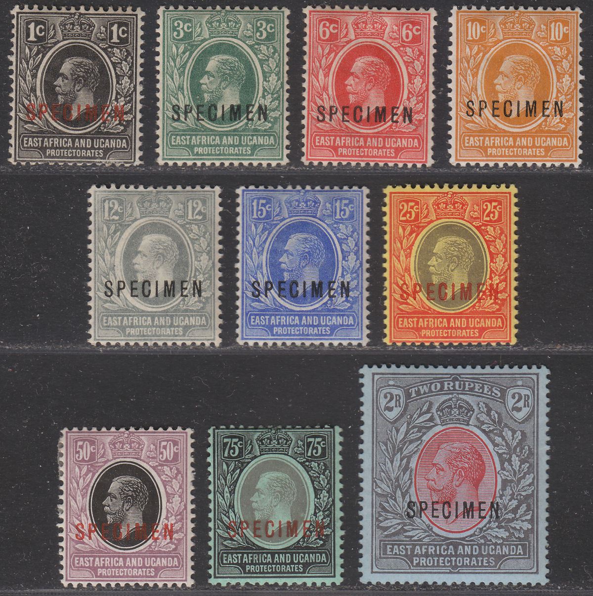 East Africa Uganda 1912 King George V SPECIMEN Overprint Part Set to 2r ...
