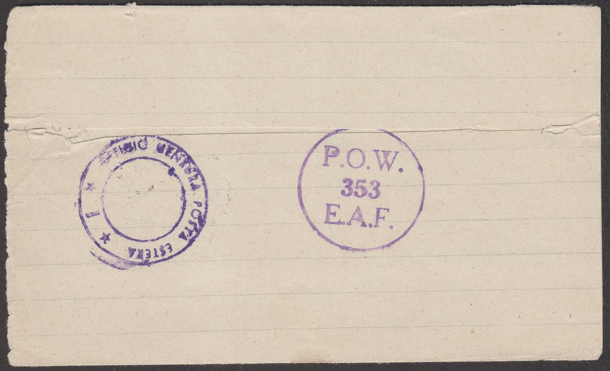 Kenya 1943 Prisoner of War Post Letter Form Used POW Camp 353 Gilgil to ...