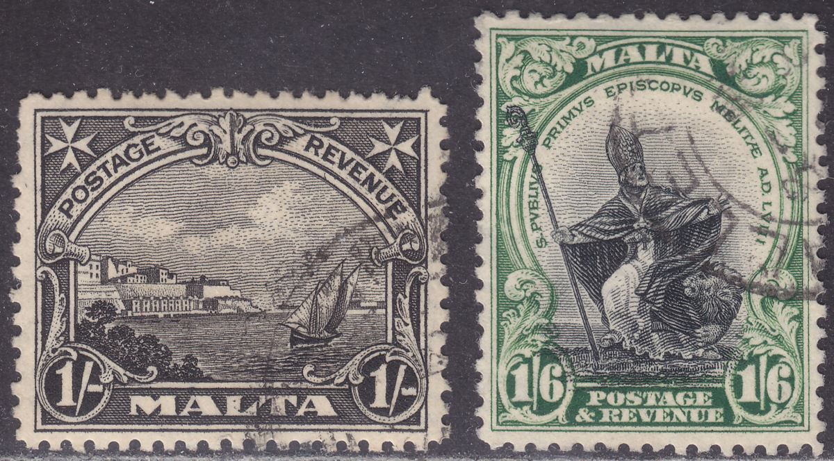 Malta 1930 KGV Postage and Revenue 1sh, 1sh6d Used SG203-204 cat £60 ...