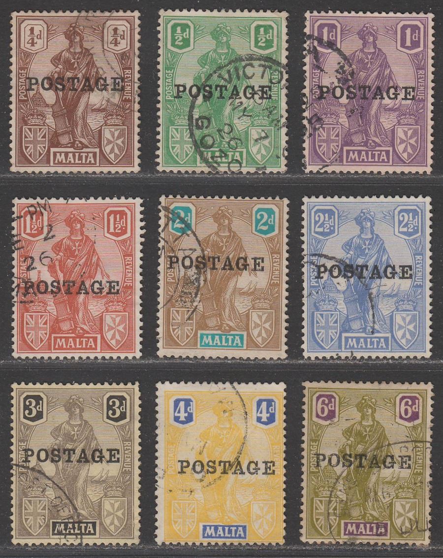 Malta 1926 KGV Figure Postage Overprint Set to 6d Used SG143-151 ...