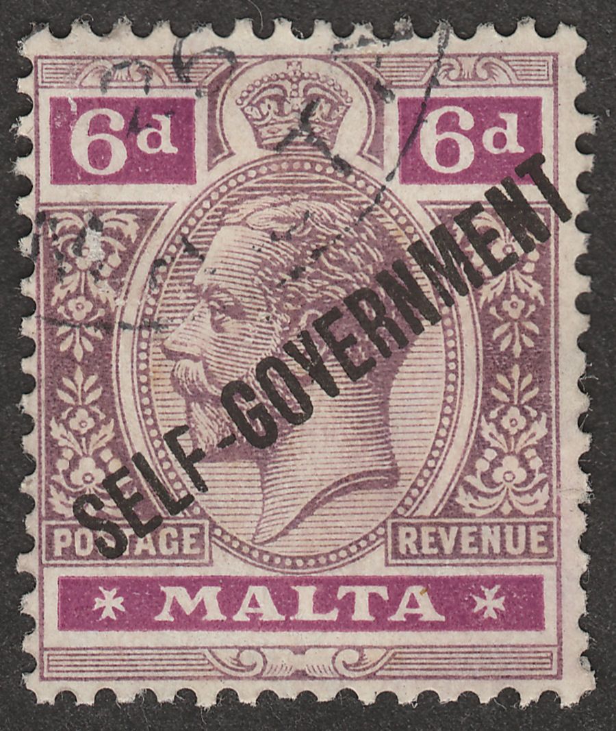 Malta 1922 KGV Self Government 6d Dull and Bright Purple wmk Script ...