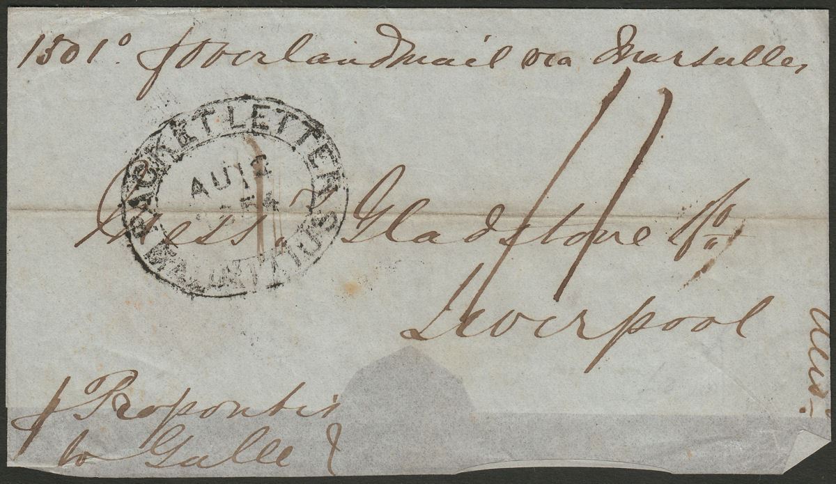Mauritius 1854 Part Wrapper to Liverpool with Packet Letters Oval Mark ...