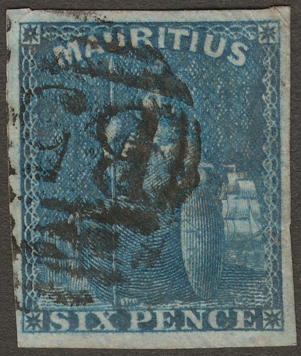 Mauritius 1859 QV Britannia 6d Blue Imperf Used SG32 cat £55 B53 ...