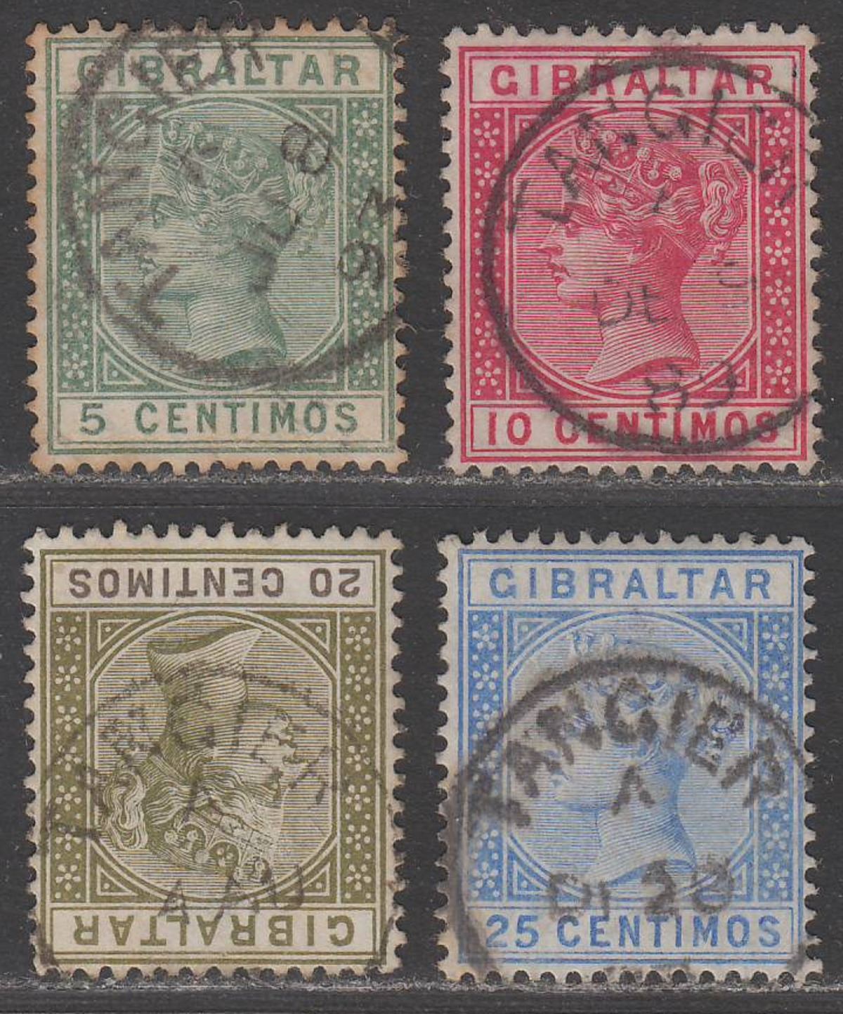 Gibraltar used Morocco 1889 QV 5c, 10c, 20c, 25c Used TANGIER postmarks ...