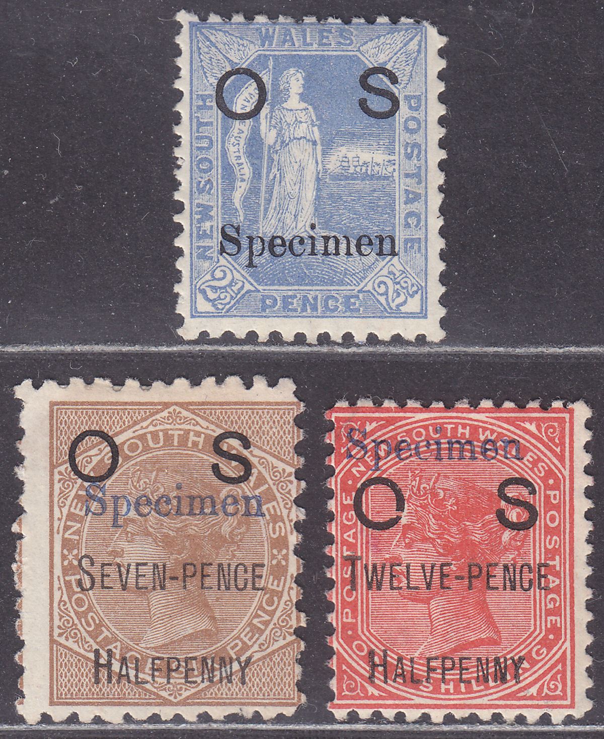 New South Wales 1891 QV Official OS SPECIMEN Overprint Selection Mint ...
