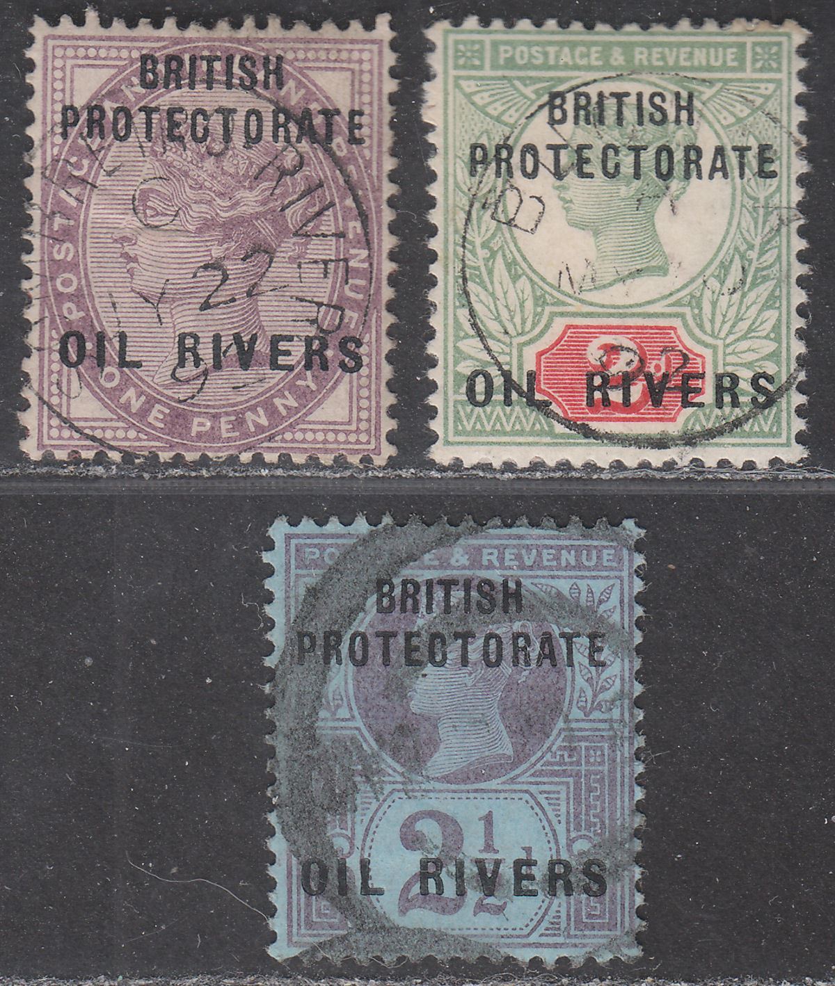 Oil Rivers 1892 QV Overprint 1d, 2d, 2½d Used SG2-4 Sombreiro River ...