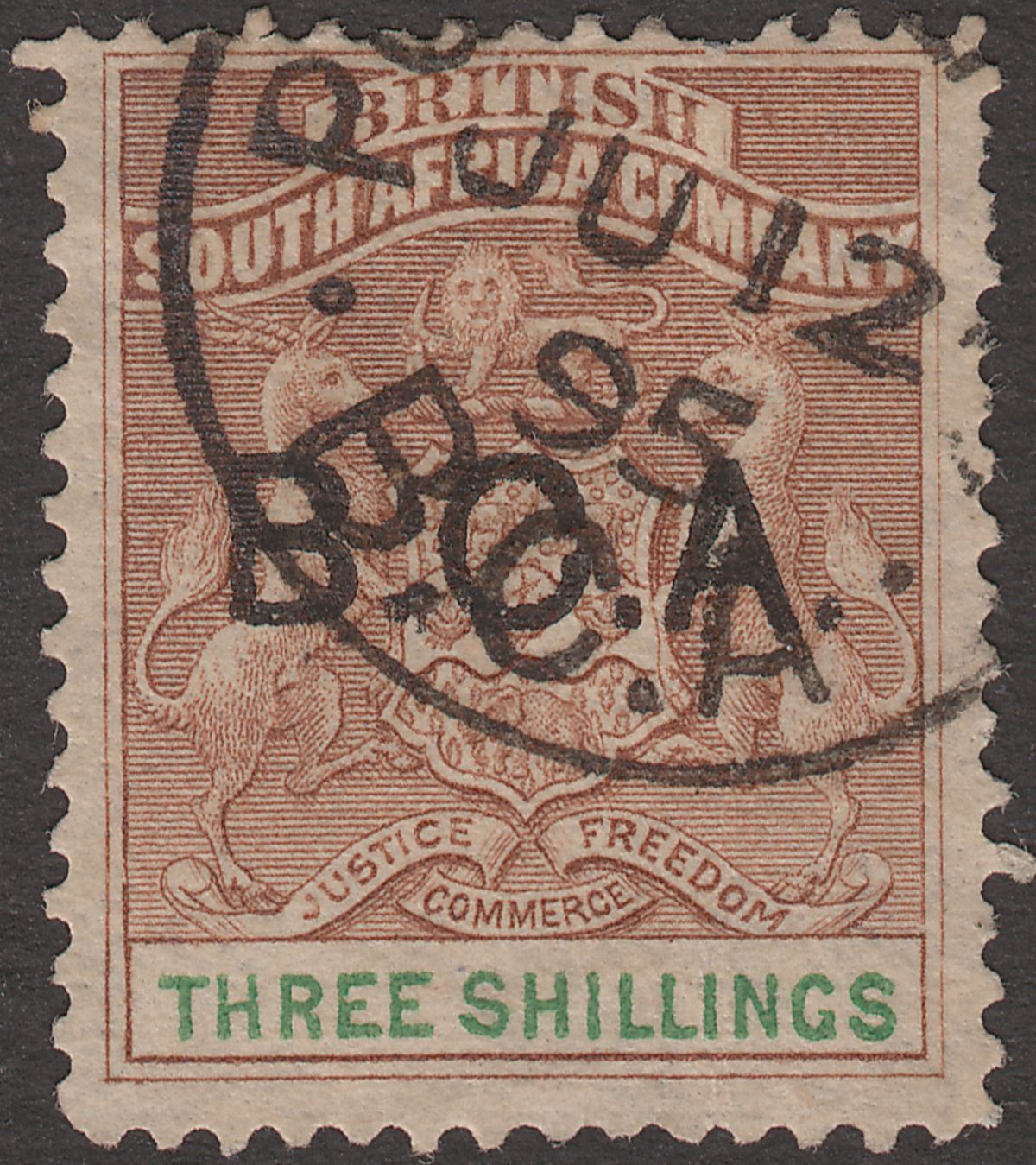 British Central Africa 1895 QV BCA Opt BSAC 3sh Brown + Green Used SG10 ...