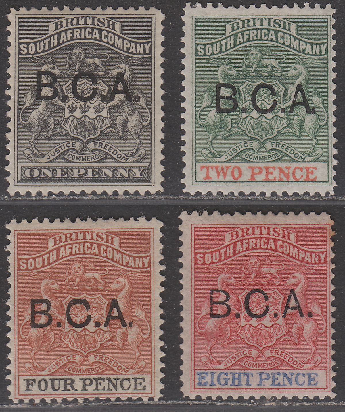 British Central Africa 1891 QV BCA Overprint on BSAC Part Set to 8d ...