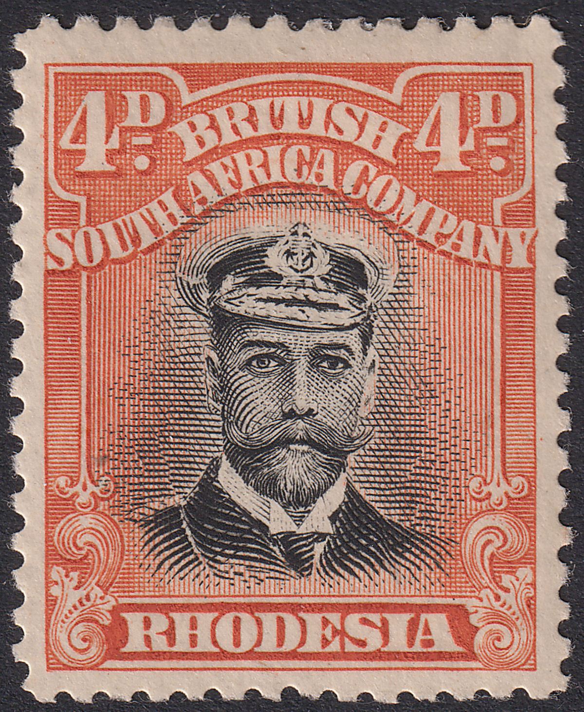 Rhodesia 1913 KGV Admiral 4d Black and Orange-Red Die I p14 Mint SG211 ...