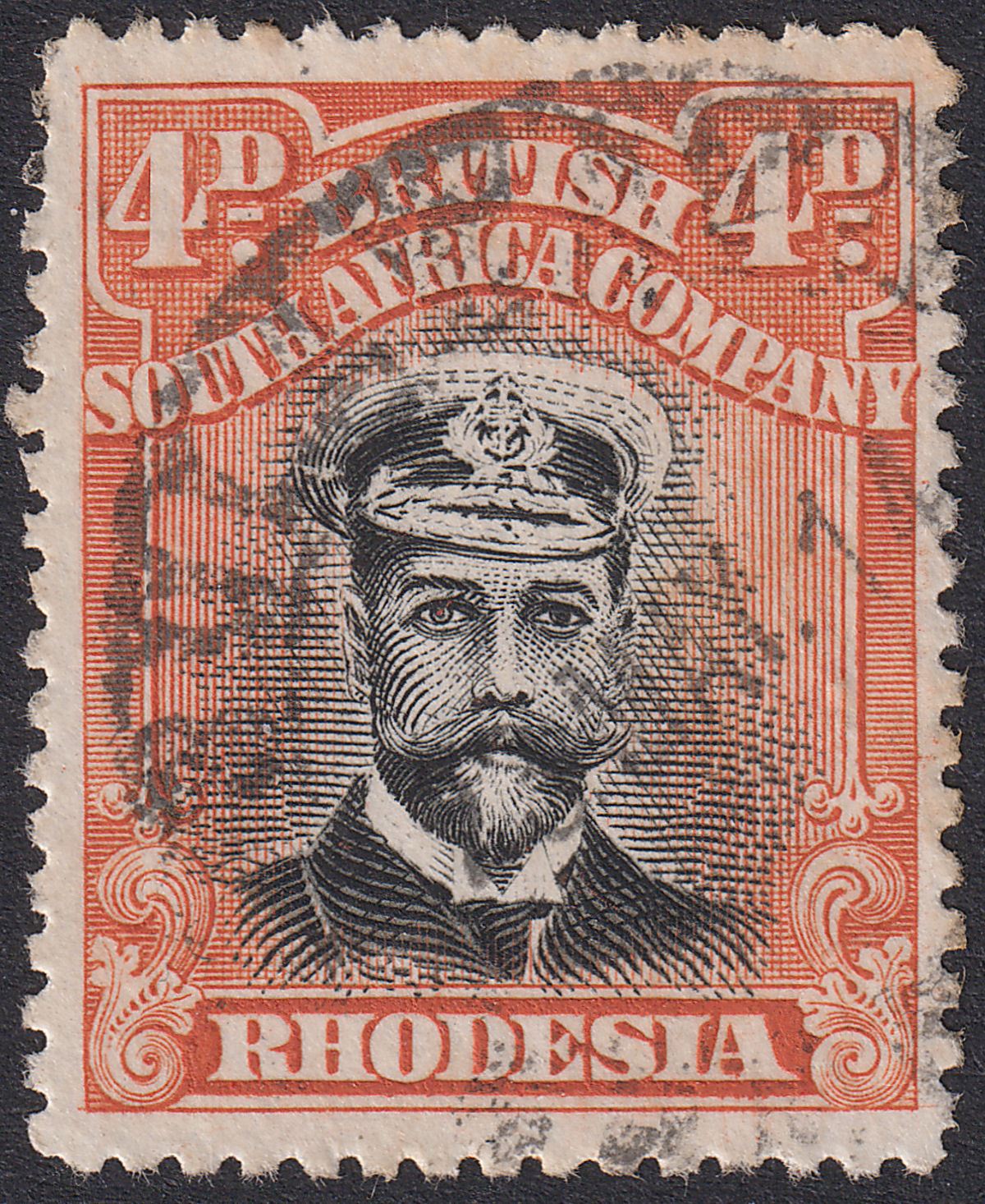 Rhodesia 1913 KGV Admiral 4d Black + Red-Orange Die II p15 Used SG245 ...
