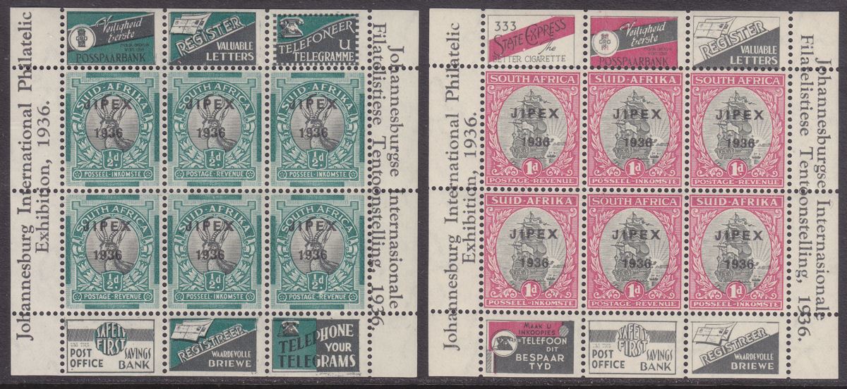 South Africa 1936 KGV ½d, 1d JIPEX Overprint Miniature Sheets Mint SG ...