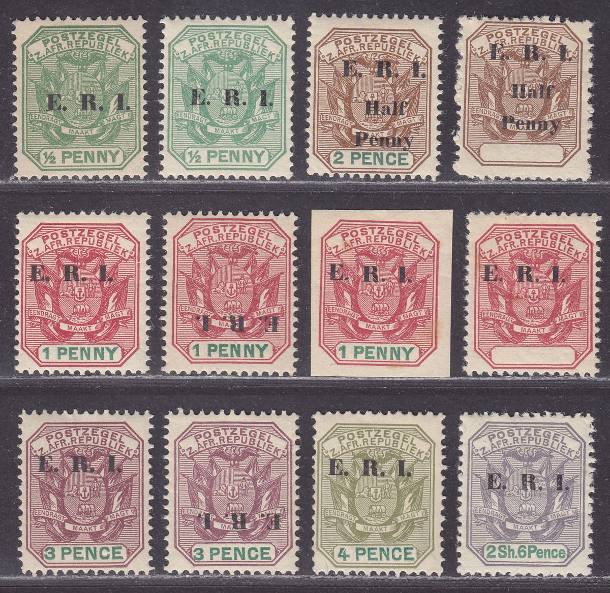 Transvaal 1901 Arms ERI Opt Reprints to 2sh6d Mint Inverts, Missing ...