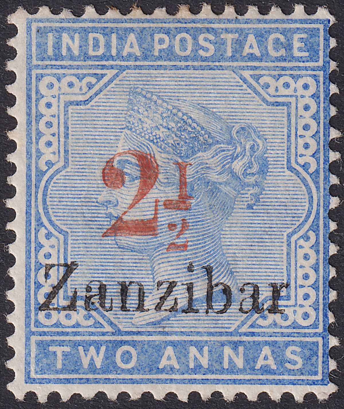 Zanzibar 1896 QV 2½a on 1a Surcharge Type 7 Inverted 1 Mint SG27m cat £ ...